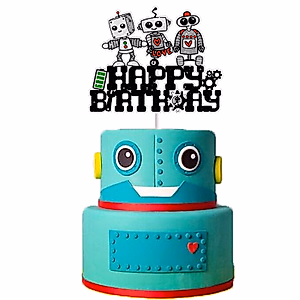 Robot Cake Topper for Boys Girls Robot Birthday Theme Party Supplies Glitter Machine Robot Party Cake Decorations Glitter Space Alien cake Decorations