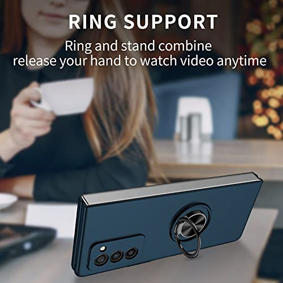 SHIEID Samsung Z Fold 2 Case, Galaxy Z Fold 2 Case with Ring, Impact Resistant Bumper, 360° Rotating Metal Ring Holder Drop Protective Cover Phone Case for Galaxy Z Fold 2 5G, Navy Blue