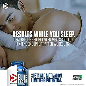 Dymatize Elite Casein Protein Powder, Slow Absorbing with Muscle Building Amino Acids, 100% Micellar Casein, 25 g Protein, 5.4 g BCAAs & 2.3 g Leucine, Helps Overnight Recovery, Cinnamon Bun, 64 Oz
