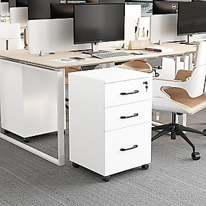 NEWSENDY Rolling File Cabinet: Slim White File Cabinet with Lock, 3-Drawer Under Desk Office Filing Cabinet for Letter/Legal Size Documents, Ideal for Home Office