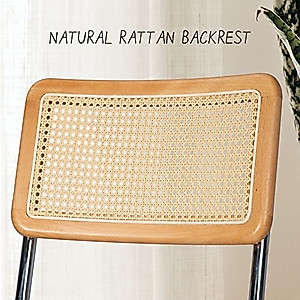 MeetLeisure Rattan Dining Chair Set of 2, Mid-Century Modern Chairs with Metal Chrome Legs, Armless Cane Back Chairs with Upholstered Cushion for Home Kitchen Dining Room, Matcha Green