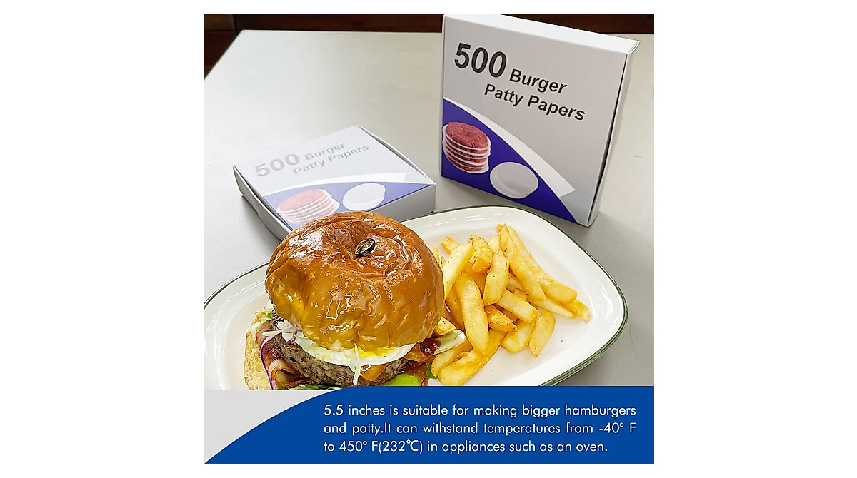 Burger Patty Paper 5.5 Inch Set of 500 - Non-Stick Hamburger Sheets