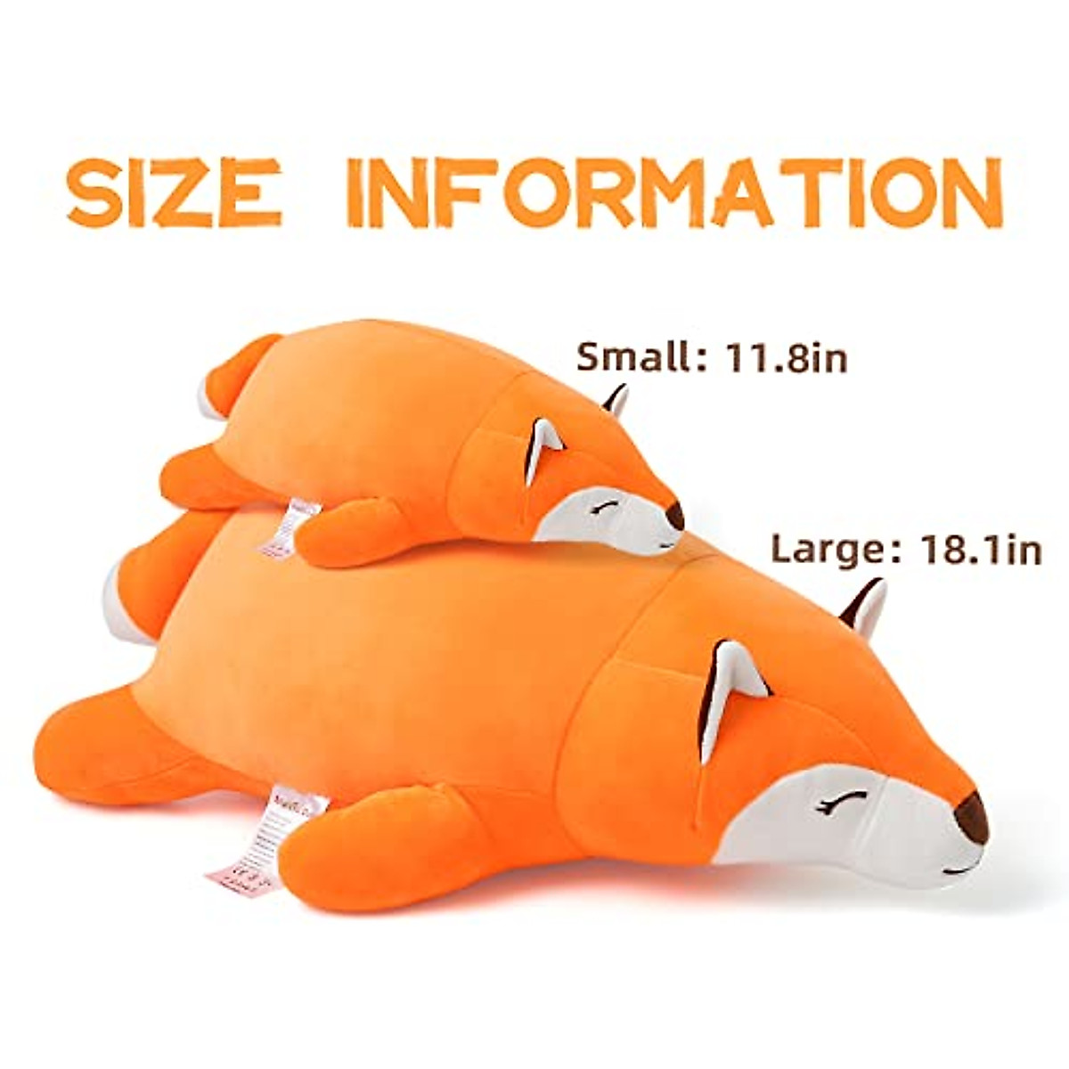 Niuniu Daddy Fox Stuffed Animals Not Weighted, Cute Big Lying Fox Plush Toy, 18.1in Kawaii Soft Plushies, Hugging Body Pillow for Christmas/Birthday/Party Gifts Presents for Kids Girls Boys Adults