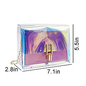 RARITYUS Transparent Holographic Clear Handbag Shoulder Crossbody Bag Messenger with Chains for Women Girls