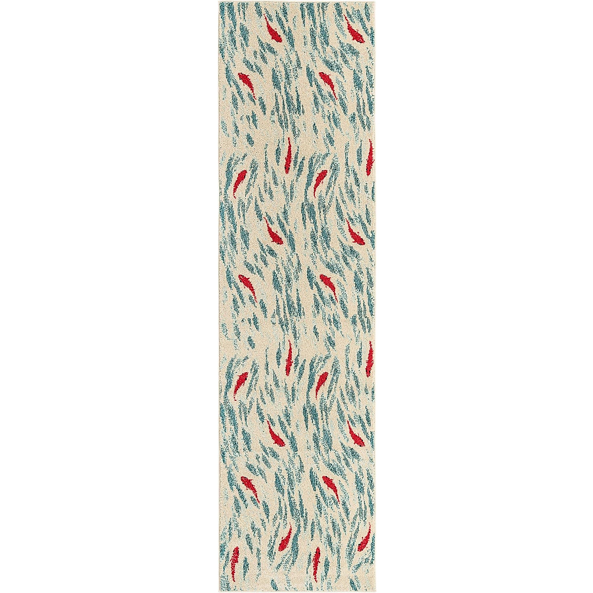 Unique Loom Positano Collection Coastal Modern Bright Colors Fish Beige Runner Rug (3' x 10')