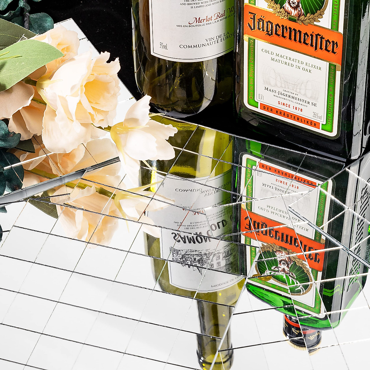 PP OPOUNT 432 Pieces Square Mosaic Tiles, 1 Inch Self-Adhesive Disco Ball Tiles, Real Glass Mirror Tiles for DIY Disco Balls, Mirror Frames, Table, Kitchen, Bathroom, Indoor Outdoor Decoration