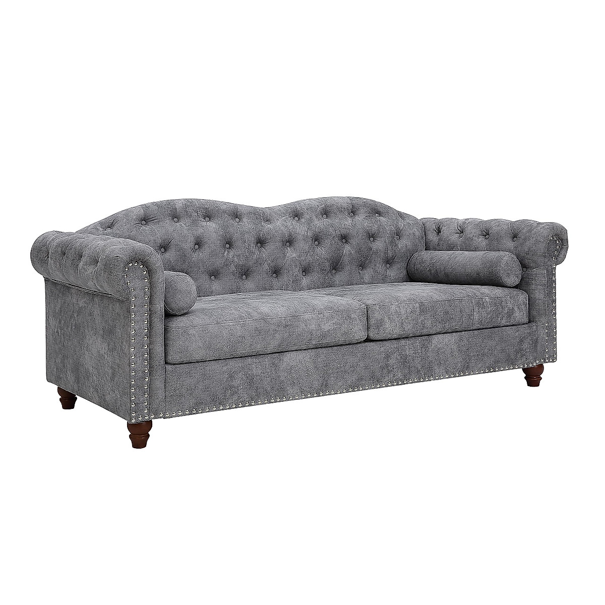 Modern Loveseat Couch Sofa,Classic Traditional Chesterfield Upholstered Accent 3 Seaters Large Sofá Love Seats Futon Couches Furniture with Nailhead Scrolled Arms&Pillows for Small Space/Living Room
