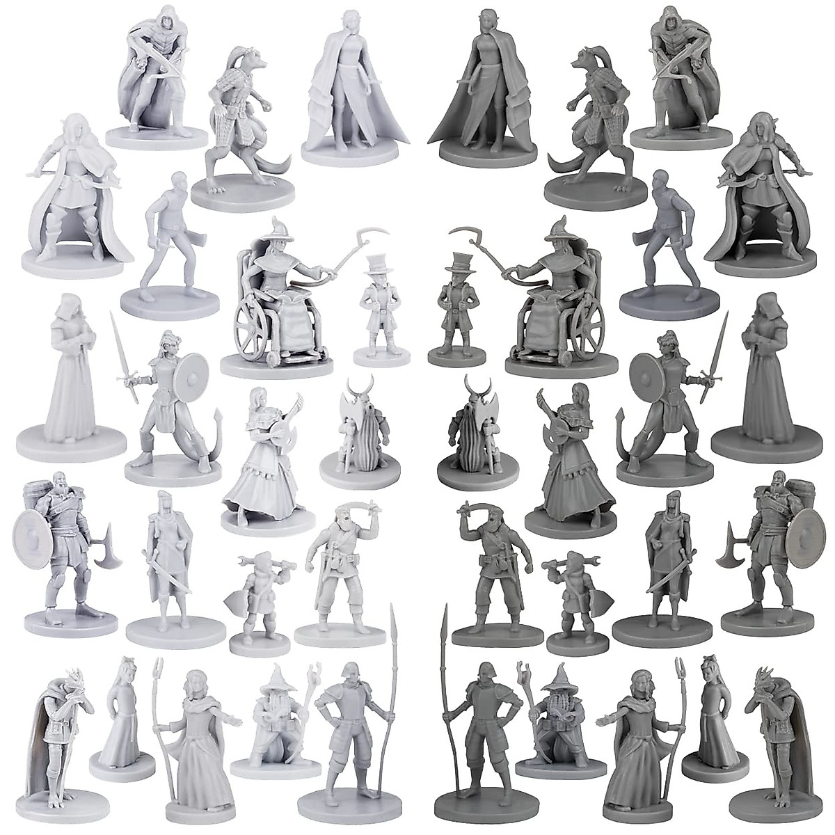 Path Gaming Town Folks Set, 40 Fantasy Tabletop Miniatures for Dungeons and Dragons. 28MM Scaled, 20 Unique Designs, Bulk Unpainted Miniatures, Great for D&D