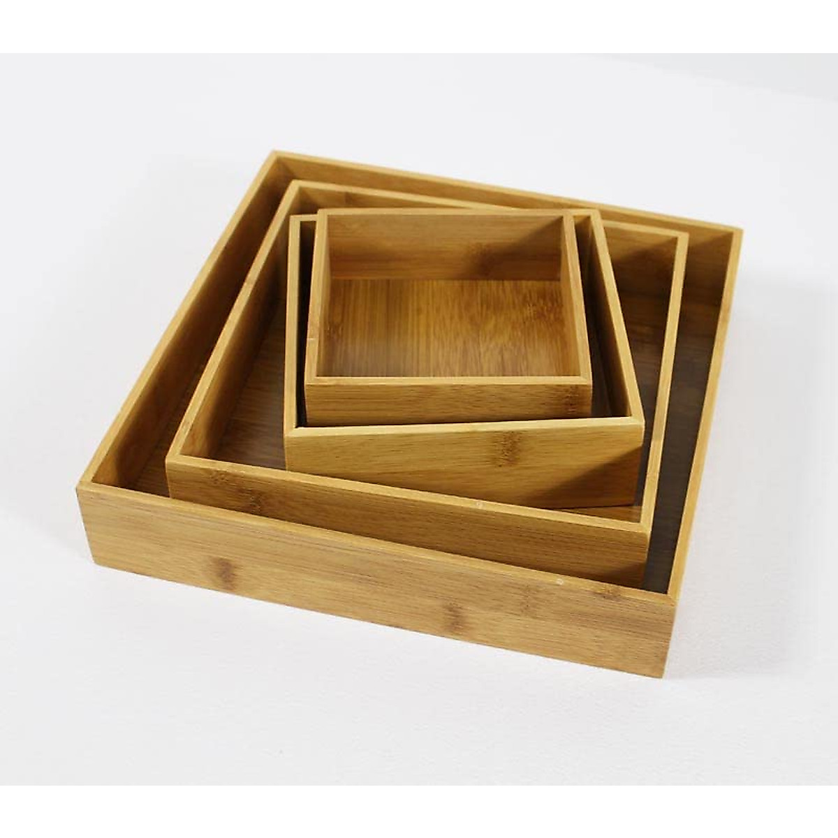 Bam & Boo - 4-Pieces Square Natural Bamboo Desk Drawer Organizer Trays & Storage Bins (Multi Sizes) - for Office, Kitchen, Dresser