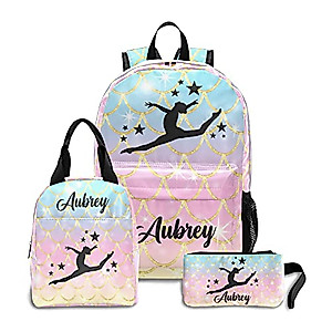 Gymnastic Scale Mermaid Personalized Backpack Set for Teen Boys Girls with Lunch Box & Pencil Pouch Bag Travel Backpack