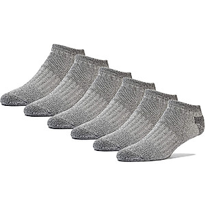 FUN TOES Low Cut Ankle Merino Wool Mens Hiking Running Socks Compression Arch Support Cushioned 6 Pairs (Grey)