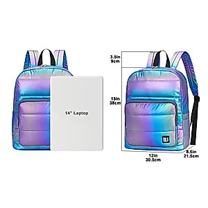 GBLQ PLUS Metallic Backpack 15 Inch, Super Lightweight Ultra Soft Nylon Shiny Fabric Casual Daypack, Metallic Blue Puffer