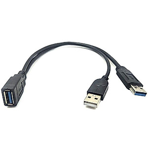 ANRANK USB 3.0 Female to Dual USB Male Extra Power Data Extension Cord Adapter Splitter Y-Cable Black
