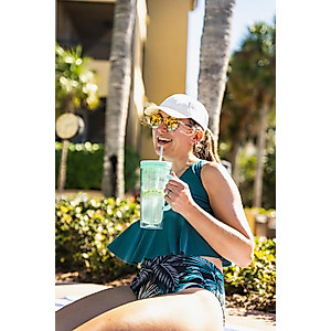 COOL GEAR 3-Pack 26 oz Spritz Tumbler with Straw and Handle | Pressure Fit Lid, Colored Re-Usable Tumbler Water Bottle with Straw and Handle - Blueberry Pack