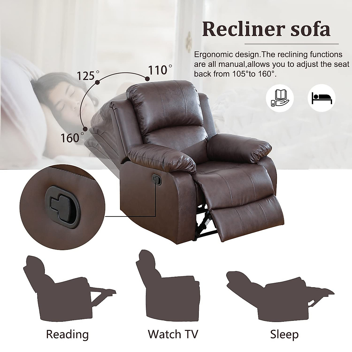 Ocstta Leather Recliner Sofa Set for Living Room Furniture Set,Recliner Sofa Set for House/Office(Leather Sofa Set 3 Pieces) Brown