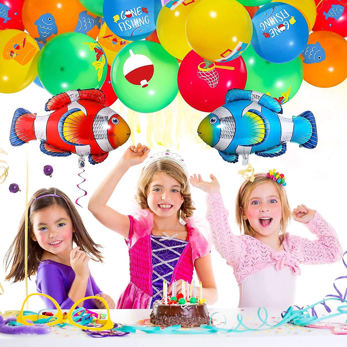 Capoda 38 Pcs Fish Balloons Fishing Birthday Party Supplies Gone Fishing Latex Balloons Fish Bobber Balloons Gone Fishing Party Supplies Clown Fish Foil Balloons Fish Under the Sea Party Decorations