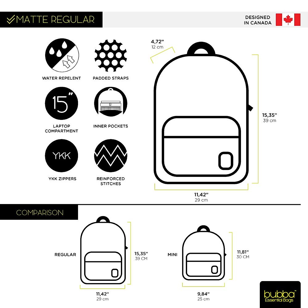 Bubba Bags Canadian Design Backpack Matte Regular Limited Edition Denim Black.