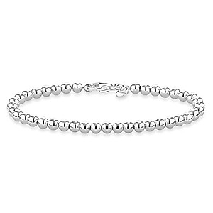 Miabella 925 Sterling Silver Italian Handmade 4mm Bead Ball Strand Chain Bracelet for Women 6.5, 7, 7.5, 8 Inch Made in Italy (7.00 Inches)
