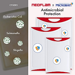 Neoflam Microban Kitchen Essentials 3pc Cutting Board Set & Microban Protection, 17.5'', 14.5'', 11.5'' Extra Large, Stain & Odor, BPA Free, Juice Groove, Non Slip, Dishwasher Safe, Set/Red