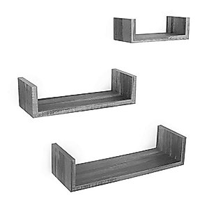 Under.Stated Floating Shelves U Shaped, Rustic MDF with PVC Wall Mounted Display Rack, Multi-Purpose Hanging Shelves Set of 3 (Rustic Grey)