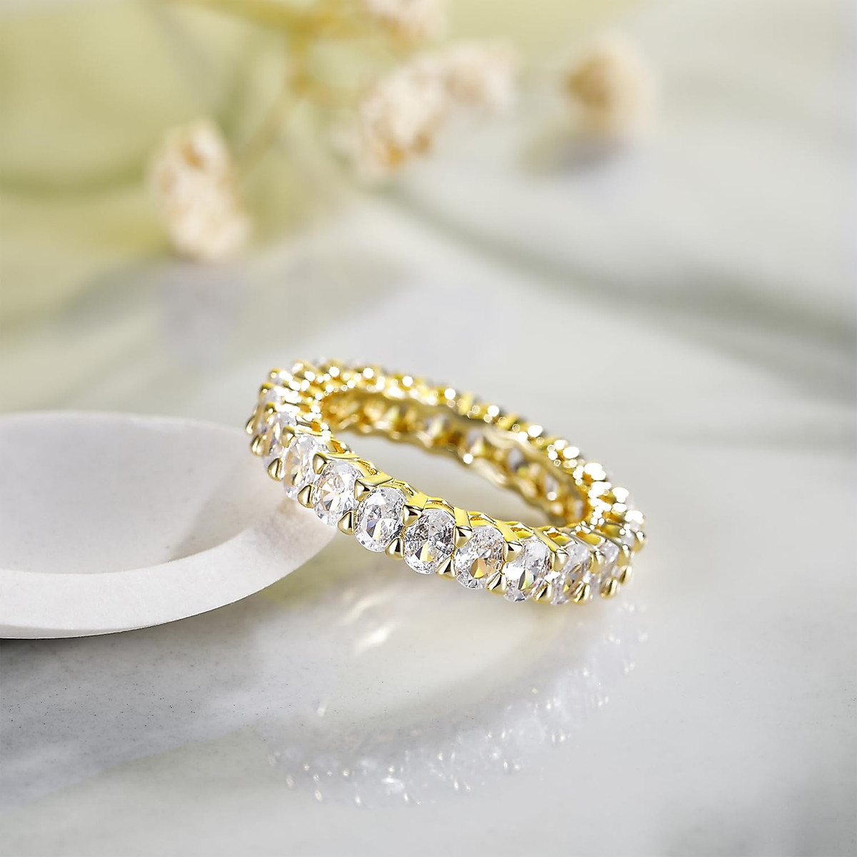 SHINYSO Wedding Band for Women Oval Cubic Zirconia Love Ring Engagement Stackable Promise Rings for Her Gold Size 7