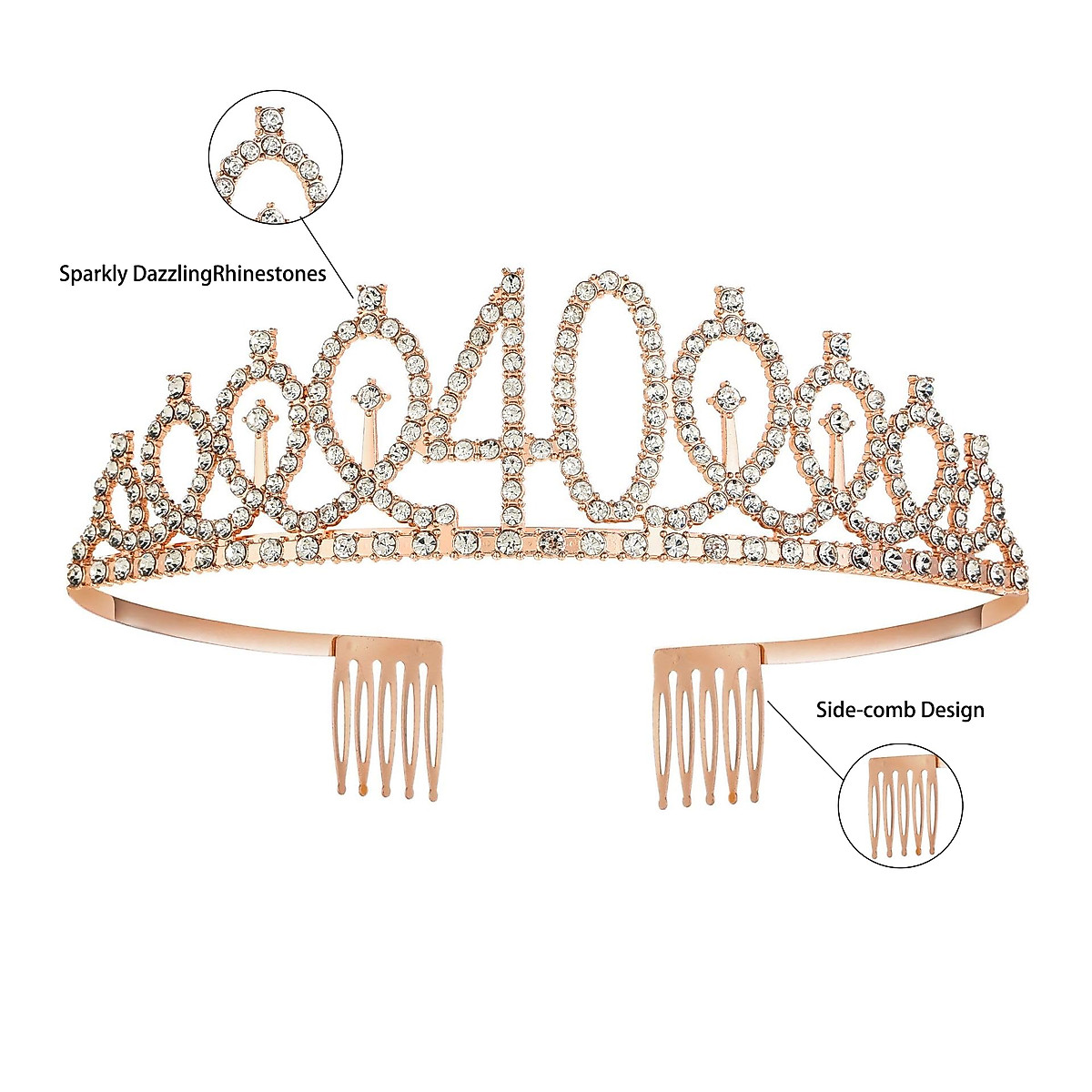 Generic 40th Birthday Sash and Tiara Set, Party Supplies for Her, Decorations, Rose Gold，40th Birthday Gifts for Women, 5.2inch