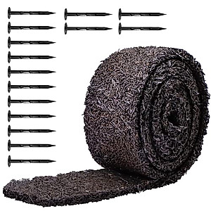 Black Rubber Mulch for Landscaping 120“ L x 4.5”W Recycled Garden Edging Border Mat Natural Looking Permanent Garden Mulch Barrier for Plants Vegetables & Flowers 15 Plastic Anchors Included