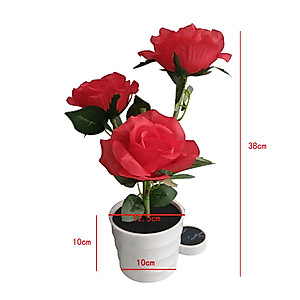 Penfly LED Solar Power Decorative Artificial Rose Flower Pot Plant Landscape Light Night Lamp Outdoor Garden Yard Pathway Lawn Grassland Red