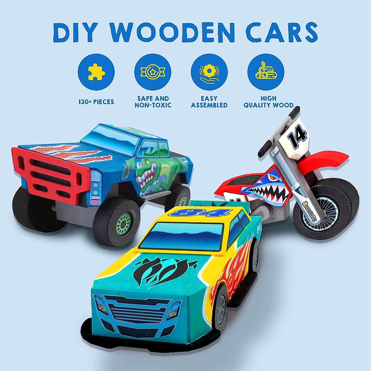 JOYIN Kids Craft Kit Build & Paint Your Own Wooden Race Car Art & Craft Kit DIY Toy Make Your Own Car Truck Toy Construct and Paint Craft Kit, Presents for Kids
