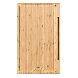 Kraus Solid Bamboo Cutting Board with Mobile Device Holder for Standard Kitchen Sink or Countertop (19 1/2 in. x 12 in.), KCBT-103BB