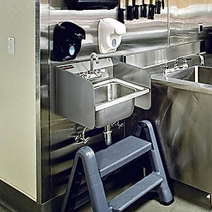 DuraSteel Stainless Steel Sink - Commercial Wall Mount Kitchen Sink - Small Hand Sink with 18" x 13" x 7.5"D Wash Basin - With Sink Strainer and Faucet - For Laundry, Restaurants, Bars, and More