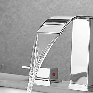 LOOPAN Widespread Bathroom Sink Faucet 3 Holes Two Handles 8 Inch Lavatory Vanity Sink Faucet Chrome, Waterfall Bathroom Sink Faucet with Pop Up Drain, cUPC Supply Lines