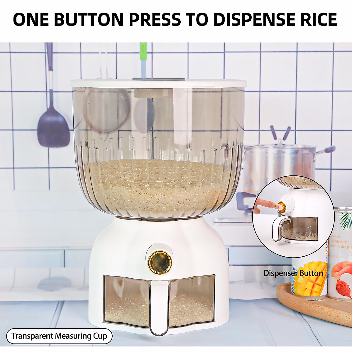 jiashiguang Large Rice Dispenser with Visible Barrel Rice Storage Grain Container Moisture Proof Rice Household Cereal Dispenser Bucket for Kitchen Soybean Corn