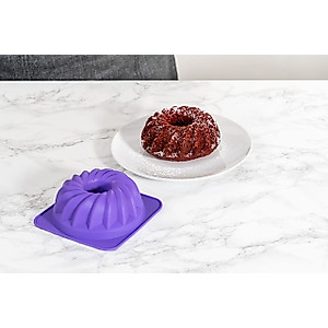 Bakerpan Silicone Small Fluted Cake Pan, 4 3/4 Inch Mini Tube Cake Baking Mold, Fancy Fluted Dessert Mold, Tube Cake Mold for Baking - Set of 2