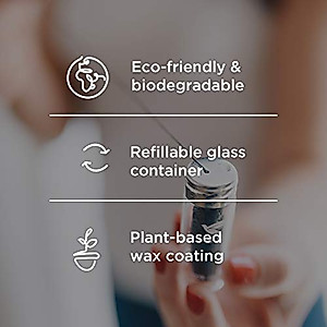 Organic Biodegradable Bamboo Charcoal Dental Floss & Refillable Glass Holder | Vegan | Naturally Waxed with Candelilla Wax | 33yd Thread Spool | Eco-Friendly Zero Waste Oral Care | Mint Flavored