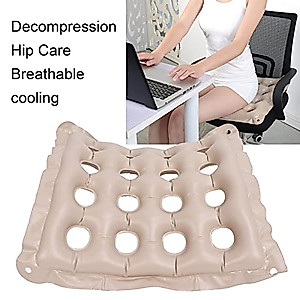 Inflatable Seat Cushion, PVC 16 Holes Inflatable Chair Cushion Anti Decubitus Ergonomic Chair Cushion Coccyx Sciatica Chair Pad Ideal for Long Sitting with Pump Beige