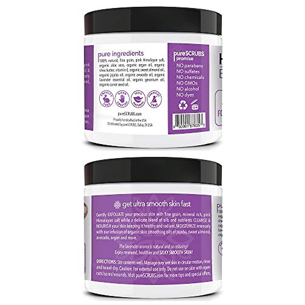 pureSCRUBS Premium Pink Himalayan Salt Body Scrub Set - Large 16oz LAVENDER SCRUB, Organic Essential Oils & Nutrients INCLUDES Wooden Stirring Spoon, Loofah & Mini Exfoliating Bar Soap