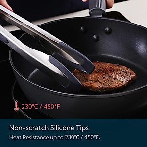 KITCHENDAO Tongs for Cooking with Silicone Tips 12 Inch, One-handed for Convenience, Soft-touch Handle, Silicone Tipped Stainless Steel Kitchen Food Grill BBQ Tongs for Non-stick Cookware Air Fryer