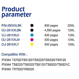 EASYPRINT (5 Pack) Compatible PGI280XXL CLI281XXL Ink Cartridge Replacement for Canon 280XXL PGI-280XXL CLI 281XXL TR7520 TR8520 TS702 TS6120 TS8320 TS9120 TS9521C, (PGBK, BK, C, M, Y)