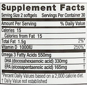 Spectrum Essentials Soft Gels, Vegan Ultra Omega-3 EPA and DHA with Vitamin D, 60 Count