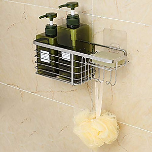 Joyfamy Rustproof Hanging Shower Caddy with Hooks, Wall Mounted Adhesive Bathroom Shower Shelf Storage Organizer Basket, No Drilling Stainless Steel Soap Sponge Shampoo Conditioner Holder Kitchen Rack