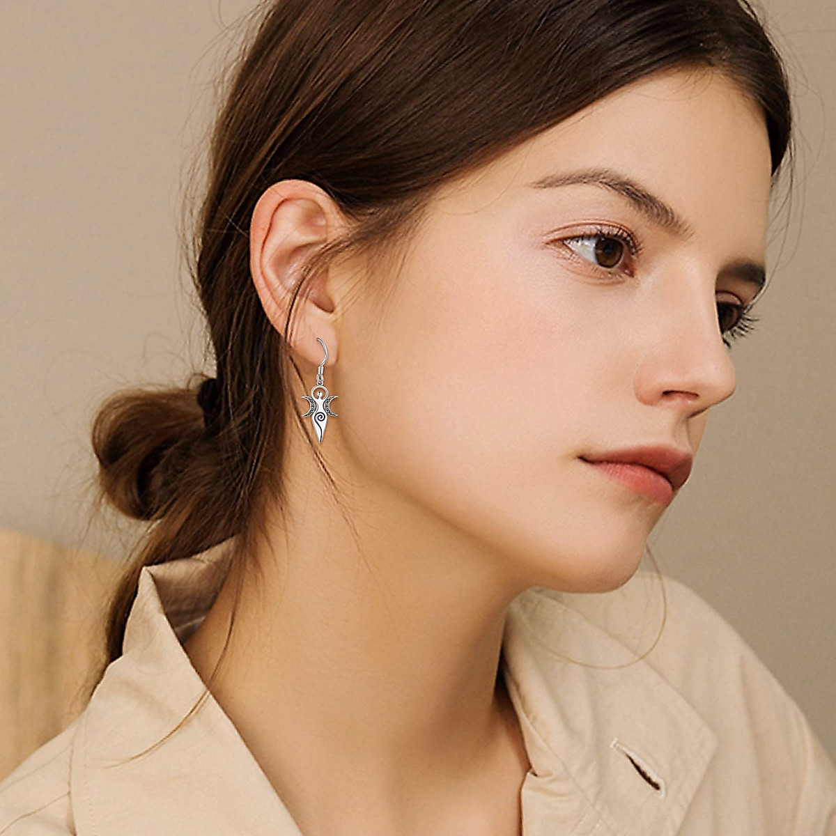 POPLYKE Triple Moon Goddess Amulet Dangle Earrings Sterling Silver Wiccan Pagan Jewelry For Women Gift