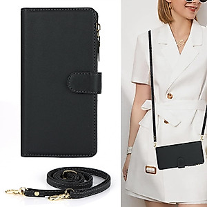 Jaorty Crossbody Phone Case for iPhone 15 Plus with Strap Lanyard,for iPhone 15 Plus Wallet Case for Women with Card Holder,Zipper Pocket Magnetic Flip Leather Case,6.7" Black