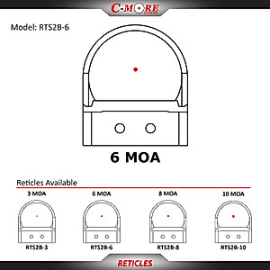 C-MORE Systems Micro Red Dot Sight RTS2B V5, 6 MOA, 1x Magnification, Made of Aircraft Grade Aluminum, Adjusts for Wind & Elevation, Ultra Bright, All Weather, Waterproof, Lightweight, Matte Black
