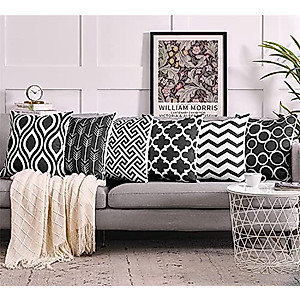 Top Finel 100% Durable Canvas Square Decorative Throw Pillows Cushion Covers Pillowcases for Sofa,Set of 6,18×18 Inch-Black