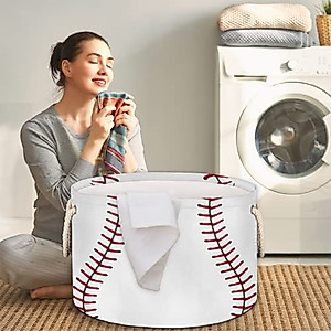 AUUXVA Baseball Lace Round Storage Basket Collapsible Laundry Baskets Cube Storage Boxes Bins For Bedroom Shelf Bathroom Toy Organizer
