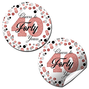 Confetti Rose Gold Polka Dot 40th Birthday Party Sticker Labels, 40 2" Party Circle Stickers by Amanda Creation, Great for Party Favors, Envelope Seals & Goodie Bags