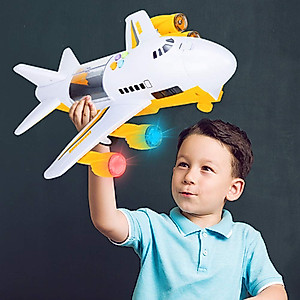 Car Toys Set with Transport Cargo Airplane and Large Play Mat, Educational Vehicle Construction Car Set for Kids Toddler Boys Child Gift for 3 4 5 6 Years Old, 6 Cars, Large Plane, 11 Road Signs