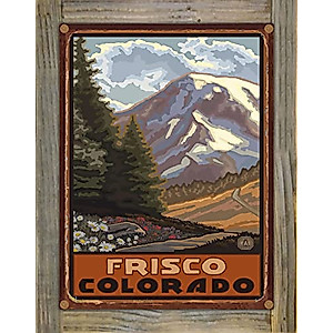 Frisco Colorado Springtime Mountains Rustic Metal Print on Reclaimed Barn Wood from Travel Artwork by Artist Paul A. Lanquist 8.5" x 11.5"