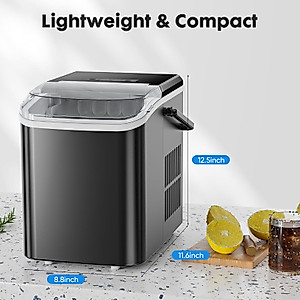 OLIXIS Portable Countertop Ice Machine Maker with Handle, Bullet Ice, 9 Cubes in 6 Mins, 26.5lbs/24Hrs, Self-Cleaning, Black